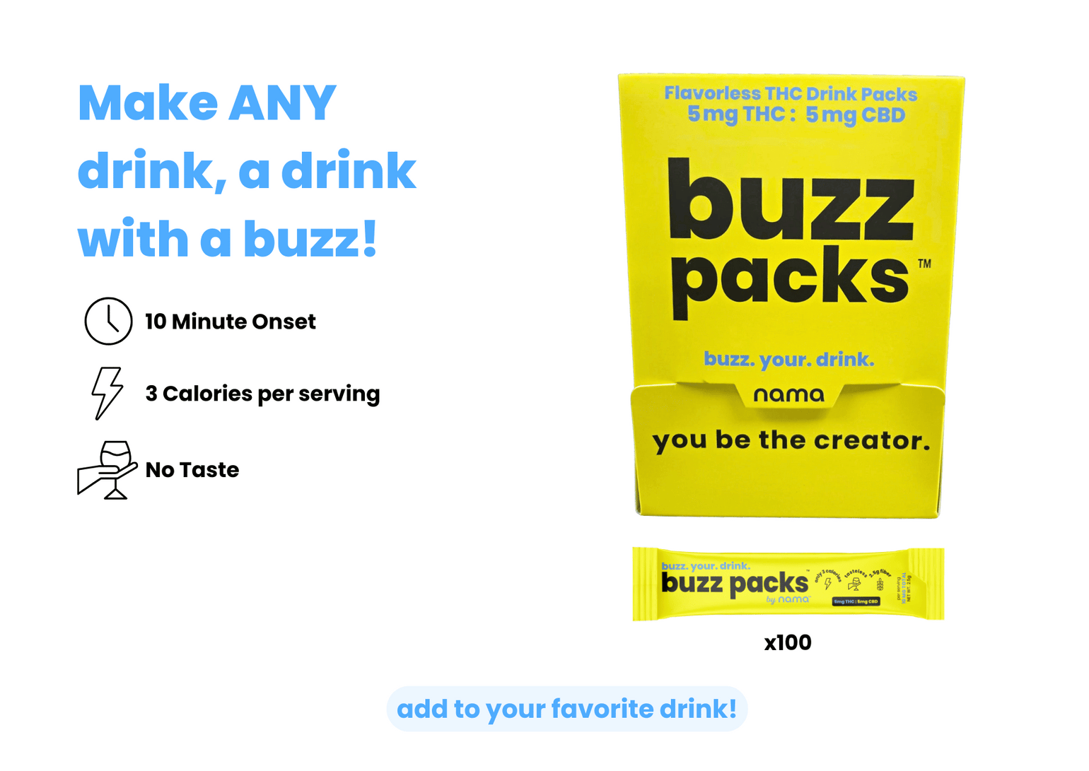 About nama’s Buzz Packs powder drink mix