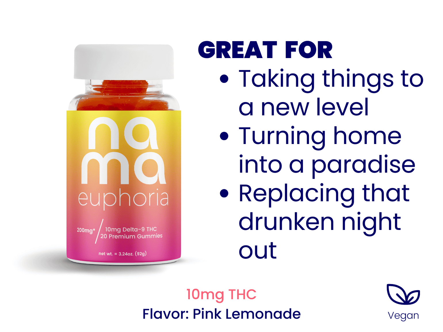 Euphoria Pink Lemonade Flavored Gummies with THC | nama CBD™