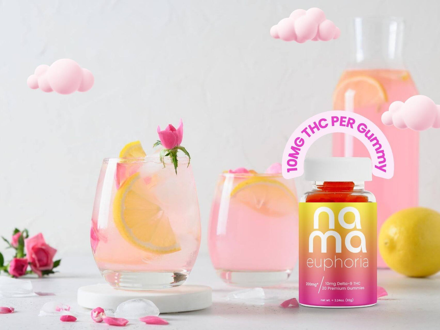 Euphoria Pink Lemonade Flavored Gummies with THC | nama CBD™